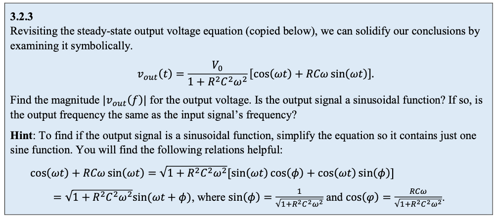 Solved Vout(t) = 3.2.3 Revisiting the steady-state output | Chegg.com
