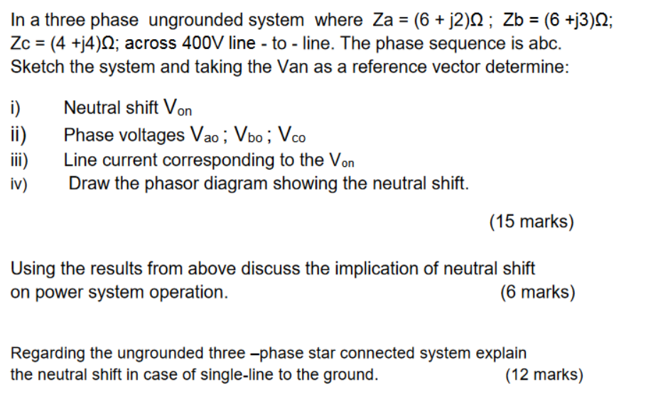 Solved In a three phase ungrounded system where Za - (6 | Chegg.com