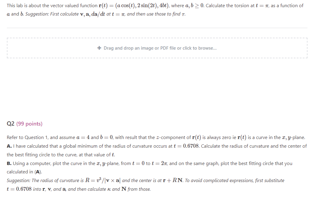 Solved This lab is about the vector valued function | Chegg.com