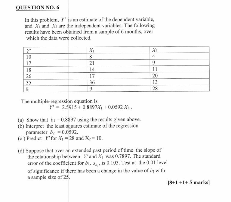 Solved QUESTION NO. 6In ﻿this problem, Y' is an ﻿estimate of | Chegg.com