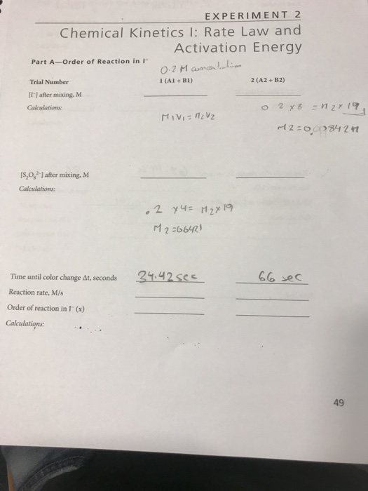 EXPERIMENT 2 Chemical Kinetics Rate Law and | Chegg.com