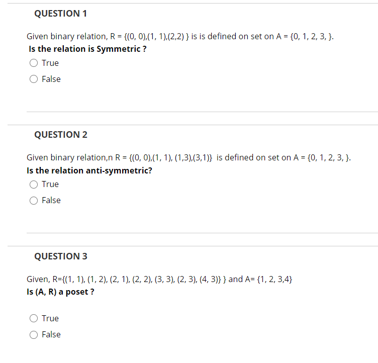 Solved QUESTION 1 Given binary relation, R = {(0, 0),(1, | Chegg.com