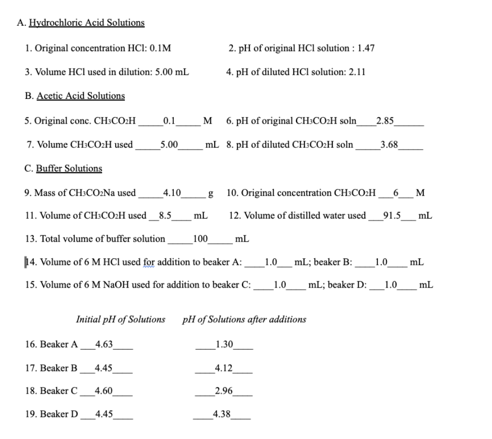 A. Hydrochloric Acid Solutions 1. Original | Chegg.com