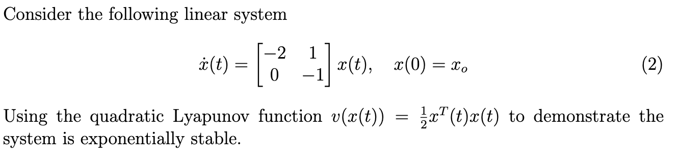 Solved Consider the following linear system | Chegg.com