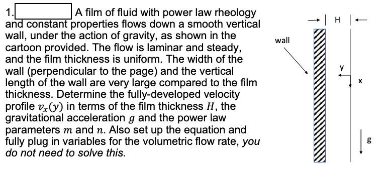 Solved A film of fluid with power law rheology and constant | Chegg.com