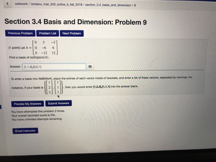 Solved Section 3.3 Linear Independence: Problem 3 Previous | Chegg.com