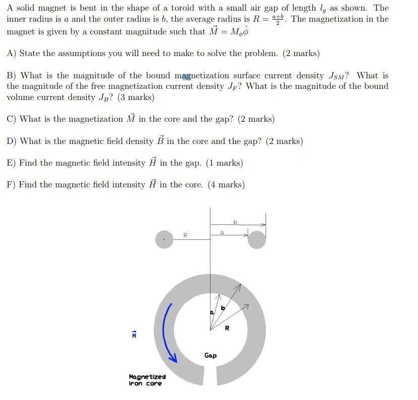 Solved A solid magnet is bent in the shape of a toroid with | Chegg.com