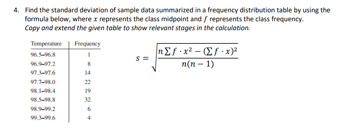 Solved 4. Find the standard deviation of sample data | Chegg.com
