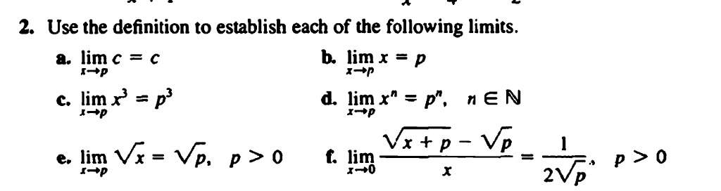 Solved 2. Use the definition to establish each of the | Chegg.com