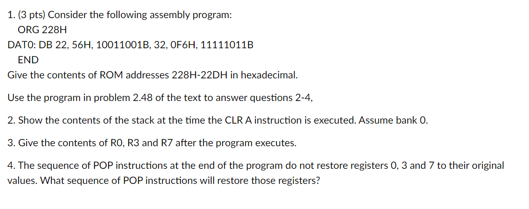 Solved 1. (3 pts) Consider the following assembly program: | Chegg.com