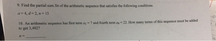 Solved Find the partial sum Sn of the arithmetic sequence | Chegg.com