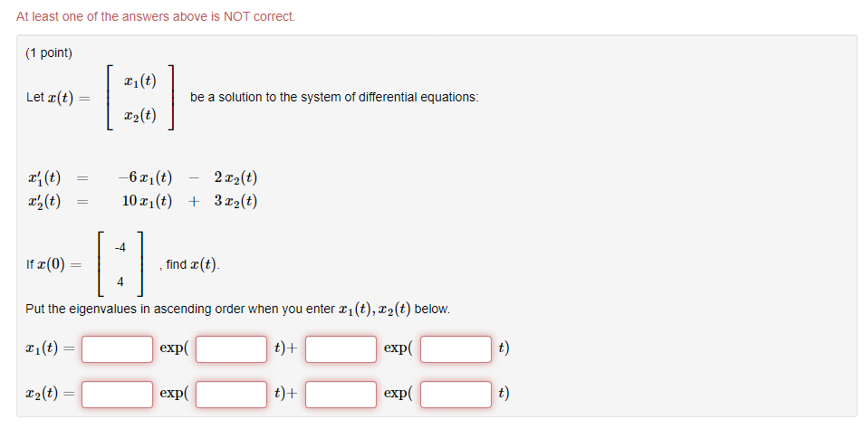 Solved Let x(t)=[x1(t)x2(t)] be a solution to the system of | Chegg.com