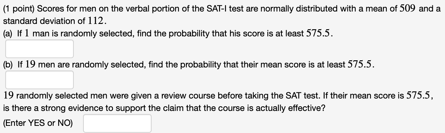 Solved (1 point) Scores for men on the verbal portion of the | Chegg.com