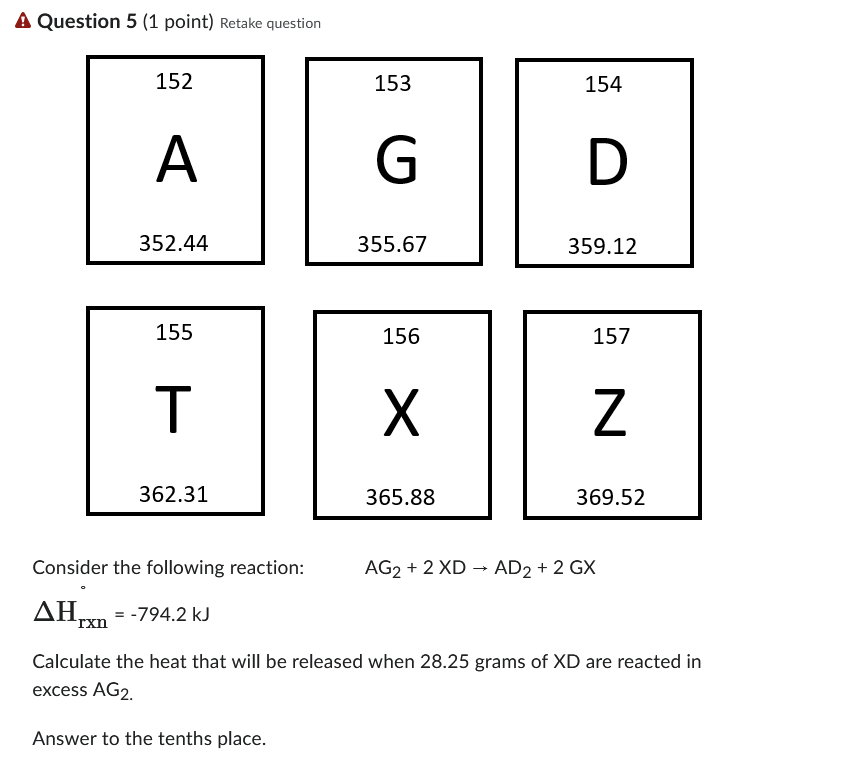 Solved A Question 5 (1 point) Retake question Consider the | Chegg.com