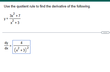Solved Use the quotient rule to find the derivative of the | Chegg.com