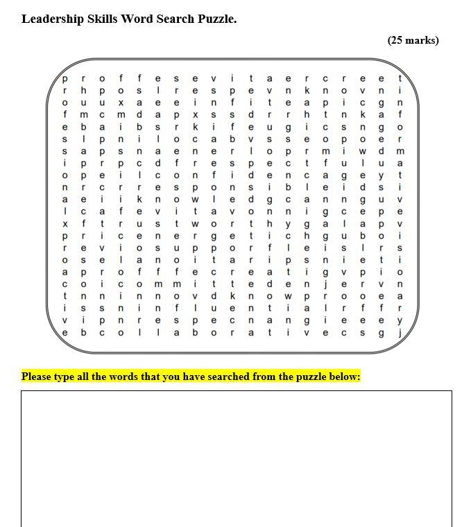 Solved Leadership Skills Word Search Puzzle. (25 marks) V a | Chegg.com