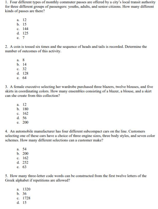 Solved 1. Four different types of monthly commuter passes | Chegg.com