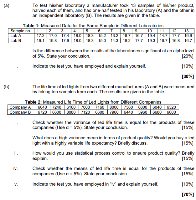 Solved (a) To test his/her laboratory a manufacturer took 13 | Chegg.com
