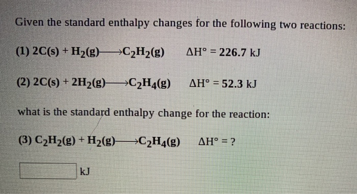 Solved Given the standard enthalpy changes for the following | Chegg.com