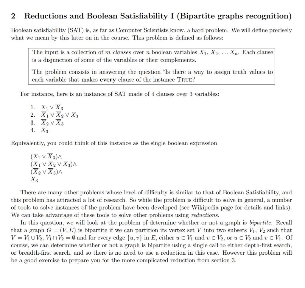 2 Reductions and Boolean Satisfiability I (Bipartite | Chegg.com