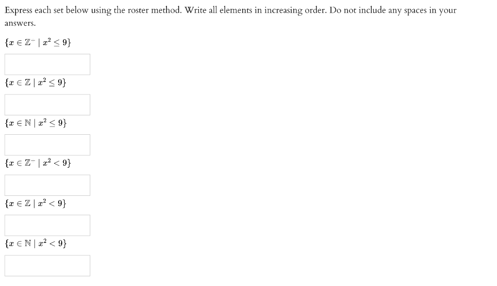 Solved Express each set below using the roster method. Write | Chegg.com