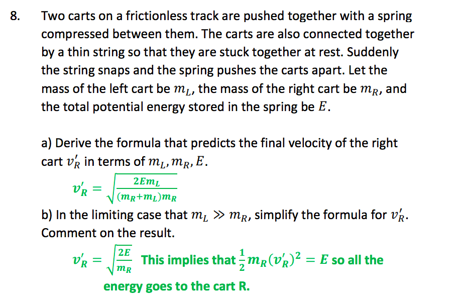 Solved Two carts on a frictionless track are pushed together | Chegg.com