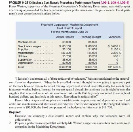 Solved PROBLEM 9-25 Critiquing a Cost Report: Preparing a | Chegg.com