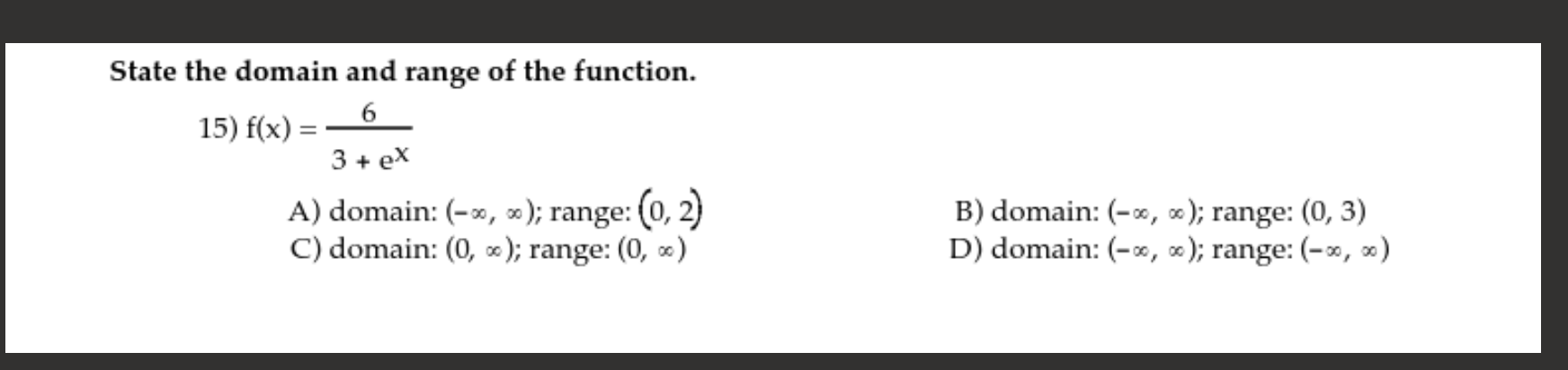 Solved State the domain and range of the function. 15) | Chegg.com