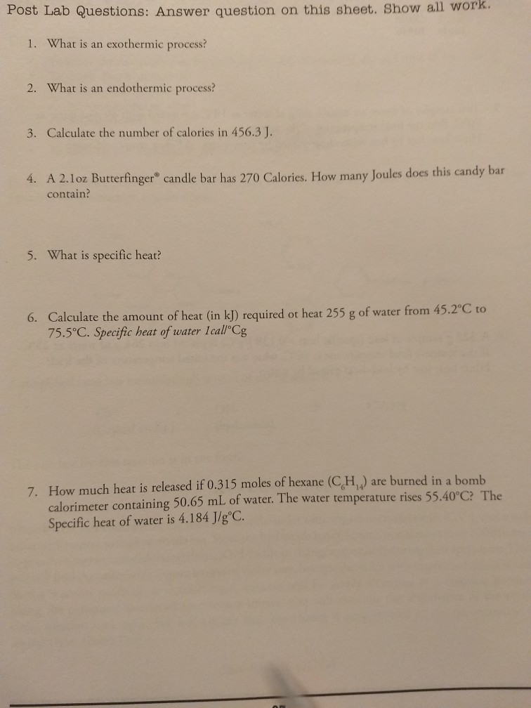 Solved Post Lab Questions: Answer question on this sheet. | Chegg.com