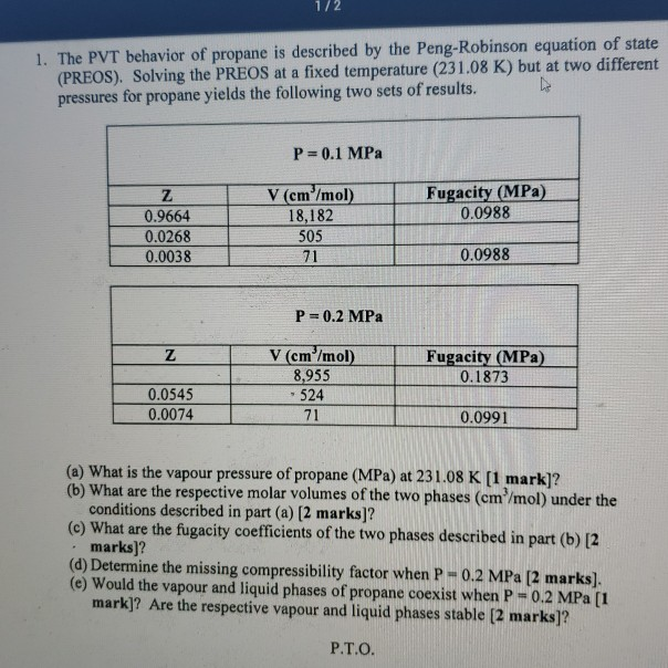 1/2 1. The PVT behavior of propane is described by | Chegg.com