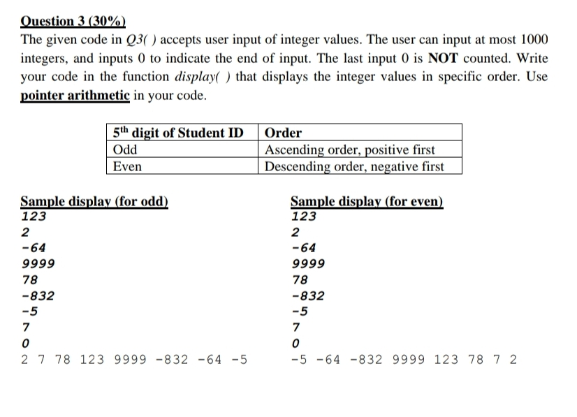 Solved Question 3 (30%) The given code in Q3() accepts user | Chegg.com