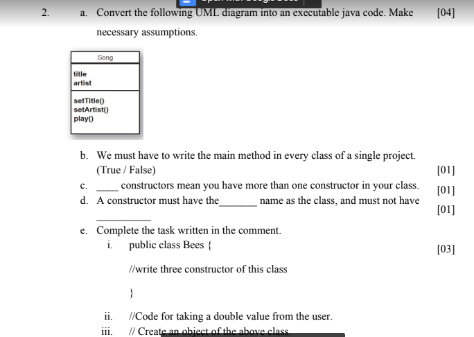 Solved 2. [04] a. Convert the following UML diagram into an | Chegg.com