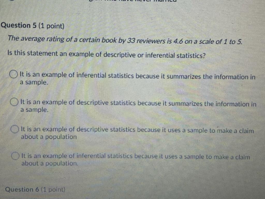 Solved Question 5 (1 point) The average rating of a certain | Chegg.com