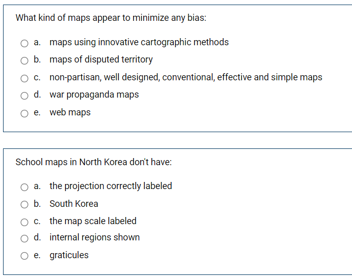 Solved What kind of maps appear to minimize any bias: a. | Chegg.com