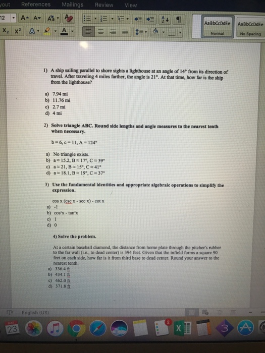 Solved A ship sailing parallel to shore sights a lighthouse | Chegg.com