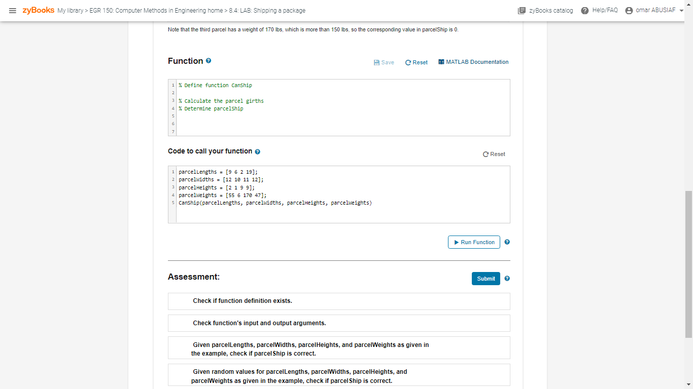 = zyBooks My library > EGR 150: Computer Methods in | Chegg.com
