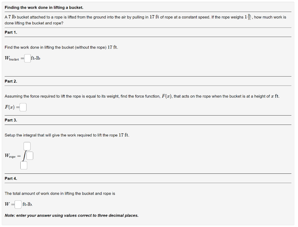 Solved Finding the work done in lifting a bucket. A 7 lb | Chegg.com