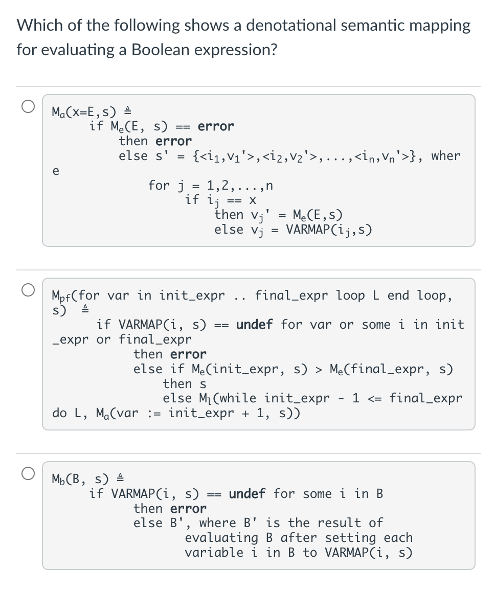 Solved Which of the following shows a denotational semantic | Chegg.com