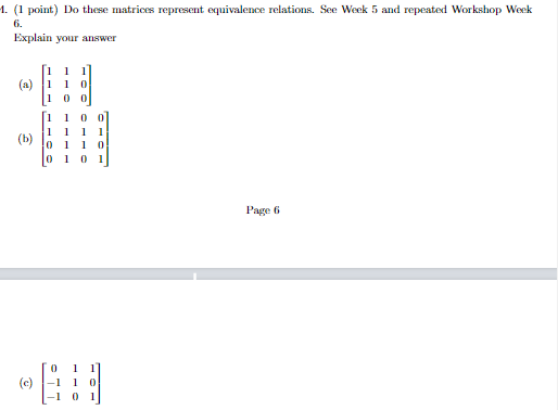 Solved 1. (1 point) Do these matrices represent equivalence | Chegg.com
