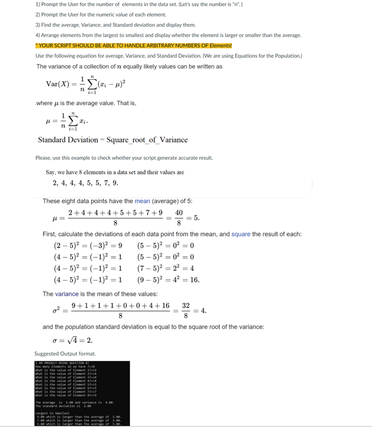 Solved 1) Prompt the User for the number of elements in the | Chegg.com