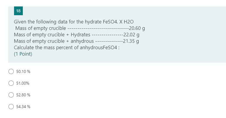 Solved 18 8 Given the following data for the hydrate FeSO4. | Chegg.com