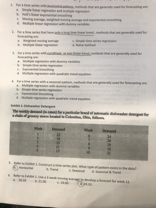 Solved for time series with seasonal pattern methods that | Chegg.com