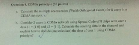 Question 4. CDMA principle (30 points) a. Calculate | Chegg.com