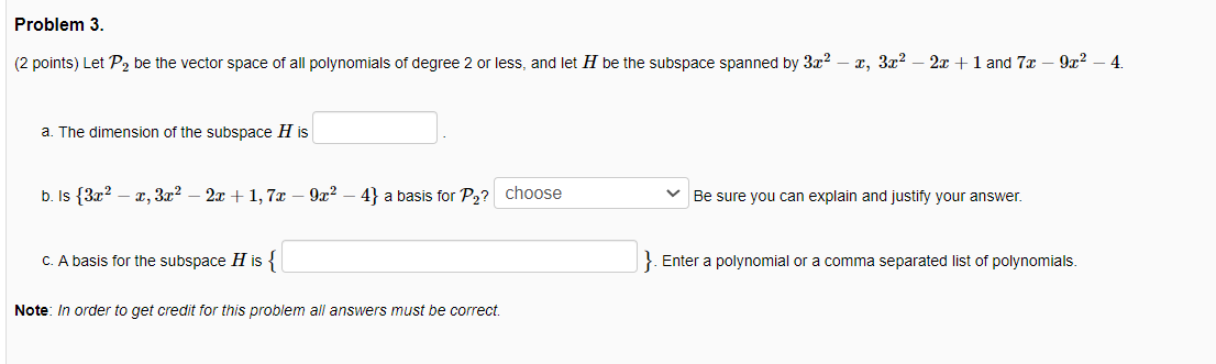 Solved (2 points) Let P2 be the vector space of all | Chegg.com