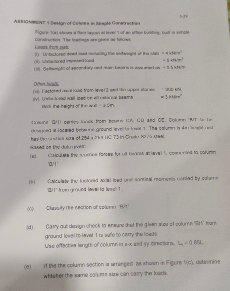 ASSIGNMENT 1 Design of Column in Simple Construction | Chegg.com