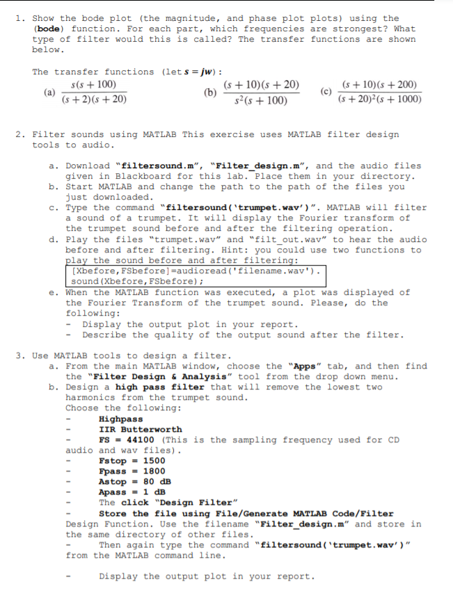 Solved 1 Show The Bode Plot The Magnitude And Phase Plot 9933
