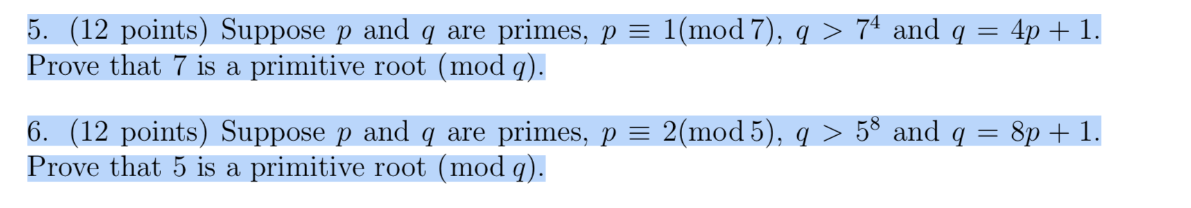 Solved 5. (12 points) Suppose p and q are primes, p = 1(mod | Chegg.com