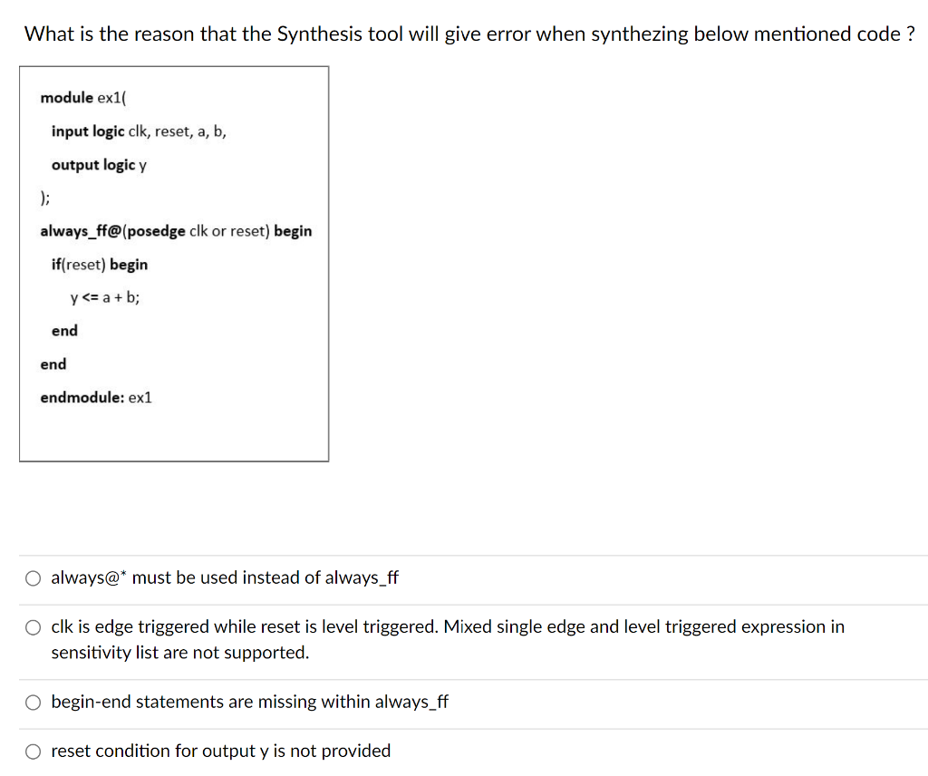 Solved What is the reason that the Synthesis tool will give | Chegg.com