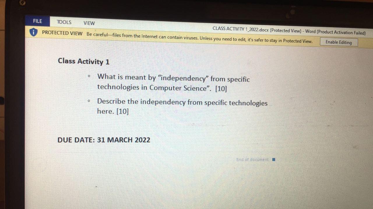 Solved -What is meant by "independency" from specific | Chegg.com