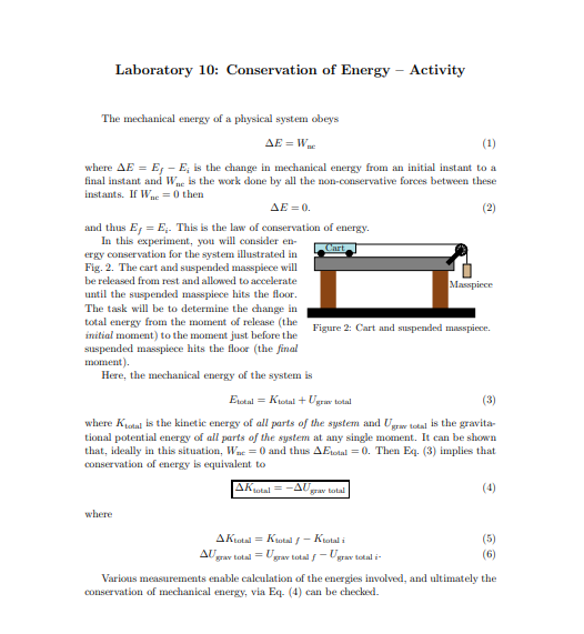 Solved Laboratory 10: Conservation of Energy - Activity The | Chegg.com